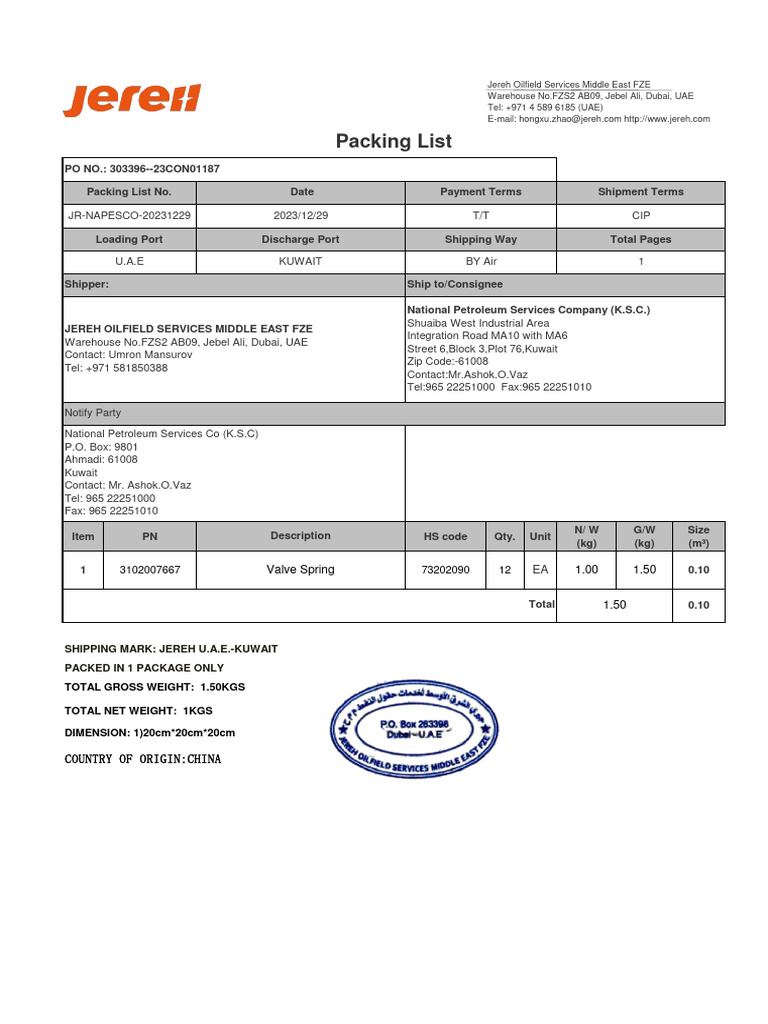 Packing List | PDF