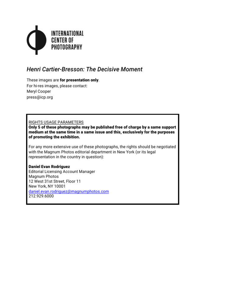 ICP - HCB Decisive Moment Press Images May 2018 | PDF | Photographer | Visual Journalism