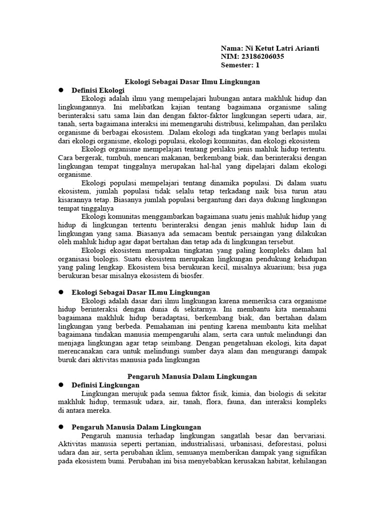 Iad Tugas Ekologi | PDF | Kesehatan Holistik | Sains & Matematika