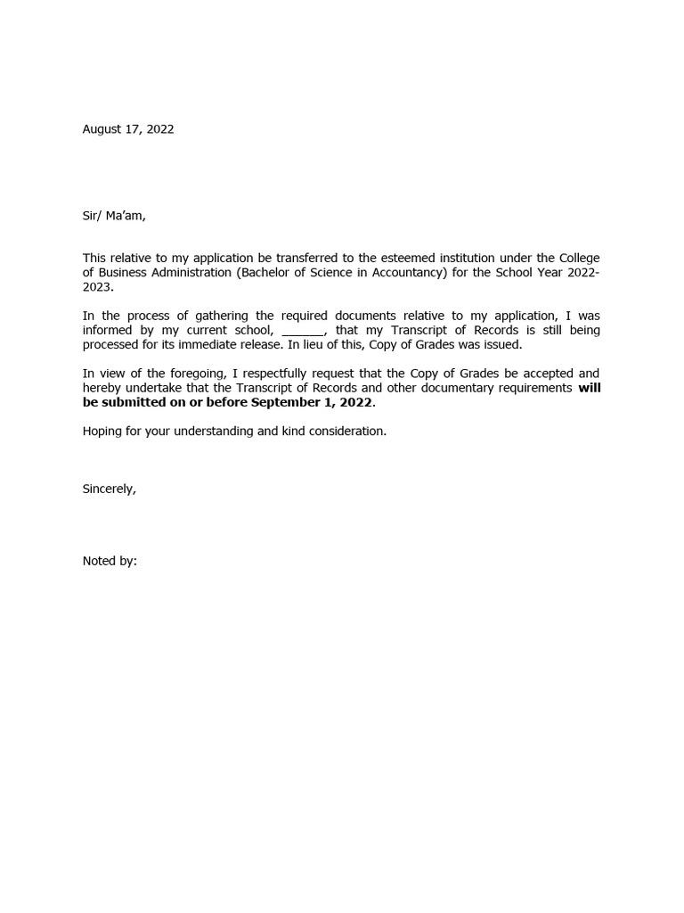 Letter Request for CTC of Grades | PDF