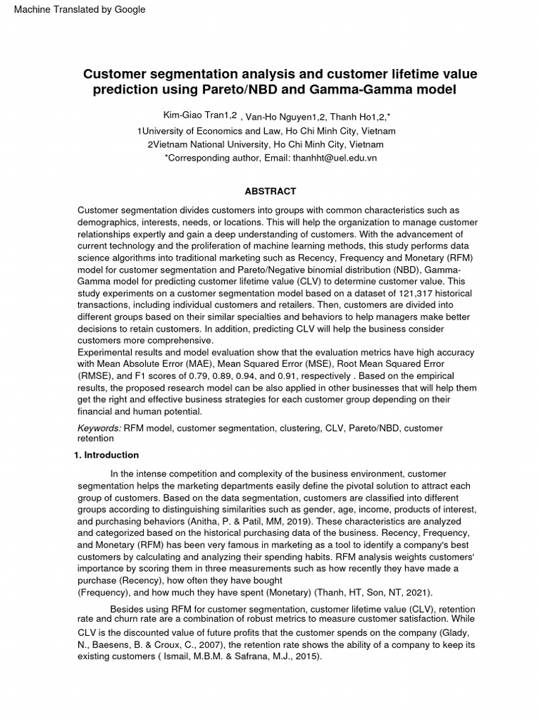 GiaoHoThanh - RFM and CLV Paper - V2 | PDF | Cluster Analysis | Mean Squared Error