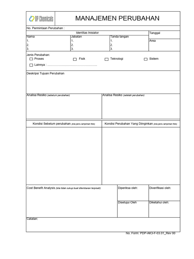 PDP-AK3-F-03.01 Form Manajemen Perubahan | PDF