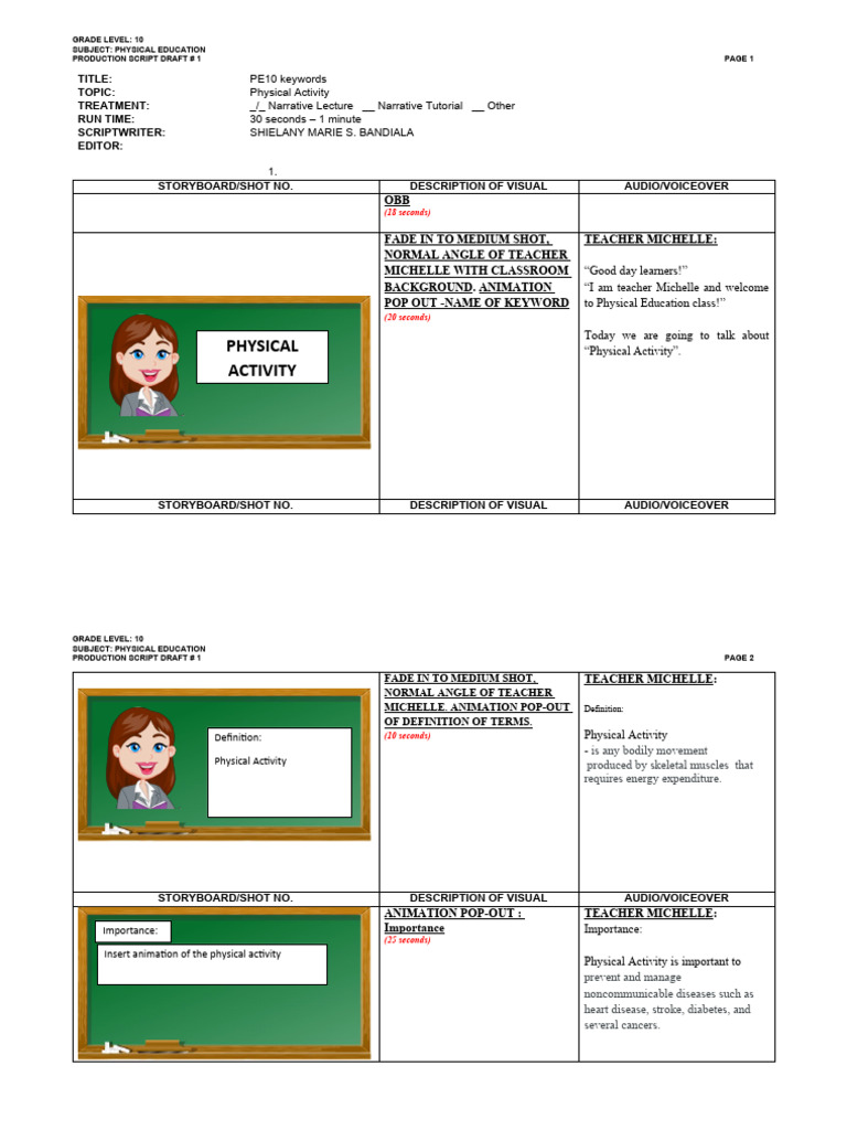 Production Script Physical Education 10 Physical Activity | PDF
