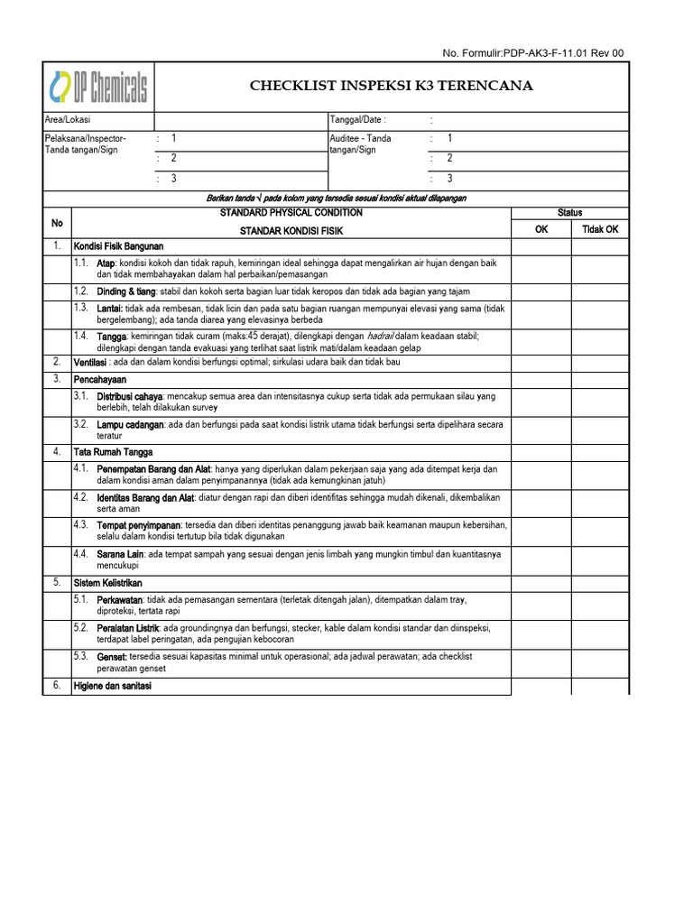 PDP AK3 F 11.02 Checklist Inspeksi Terencana | PDF