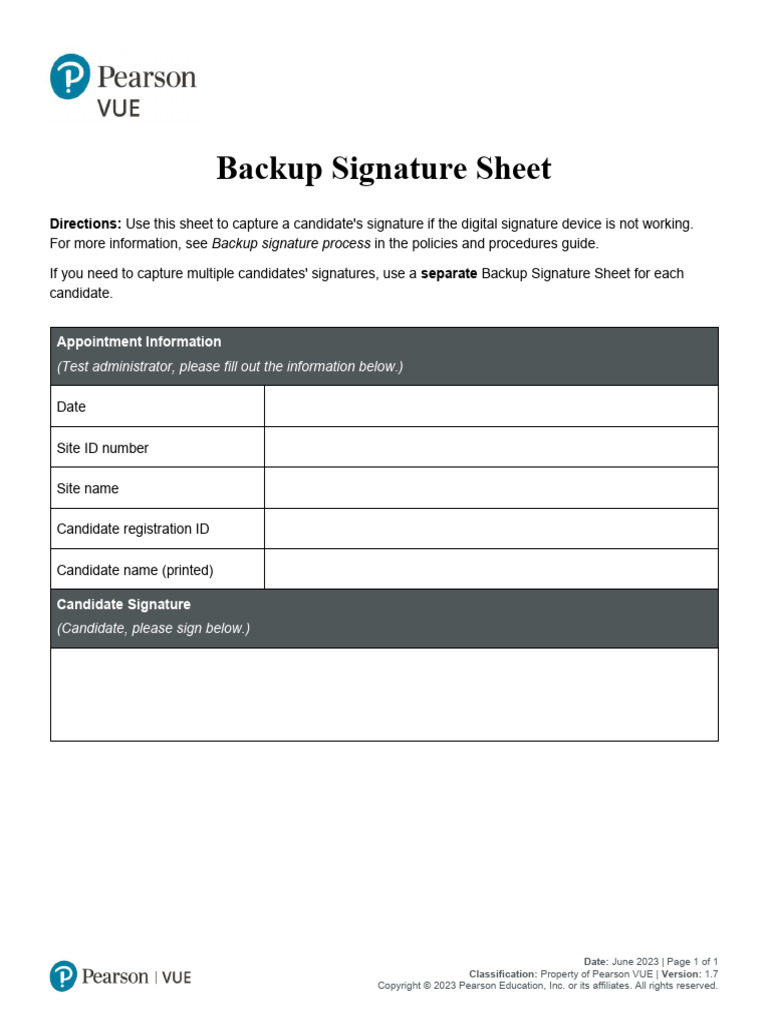 Backup Signature Sheet | PDF