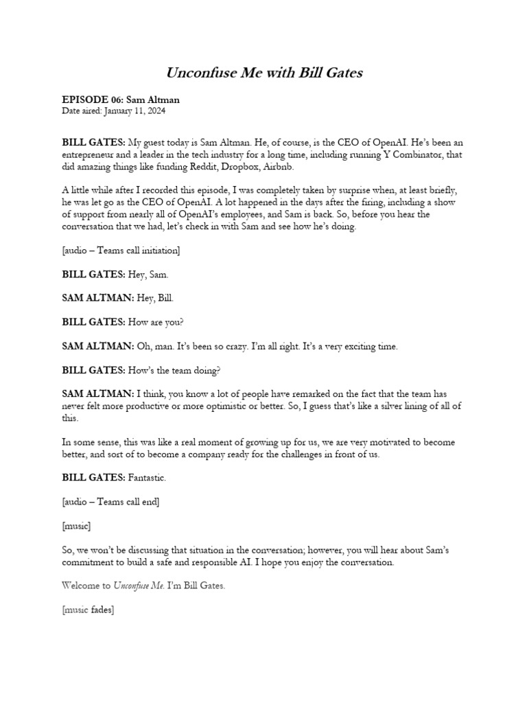 Unconfuse Me With Bill Gates Episode 6 TGN Transcript | PDF ...