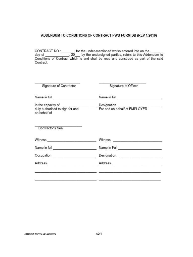 Addendum to PWD DB Contract 2010 | PDF | Employment | Addendum