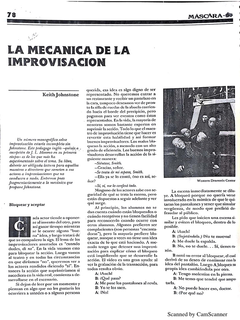 La mecánica de la improvisación. JOHNSTONE KEITH. Revista Máscara | PDF