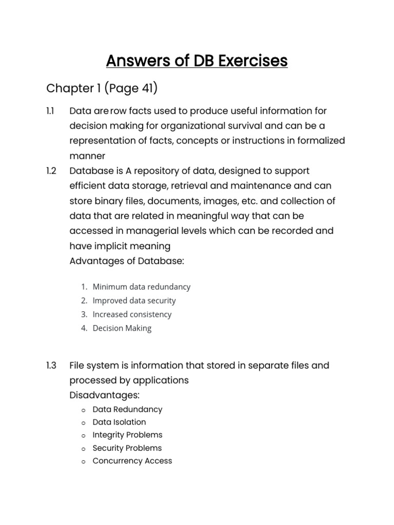 Database Exercises and Solutions Guide | PDF | Databases | Relational ...