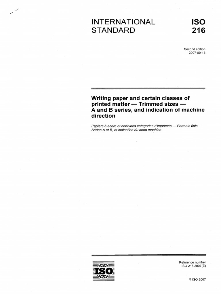 ISO 216 2007 Writing Paper and Certain Classes of Printed Matter ...