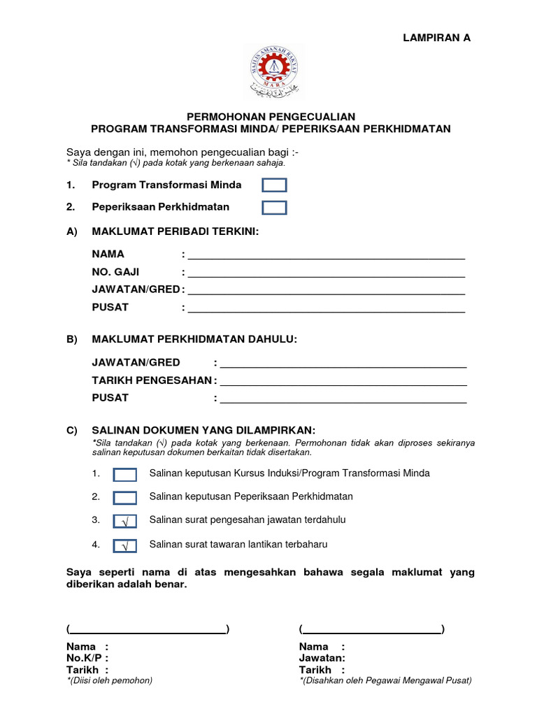 Borang Pengecualian PTM | PDF