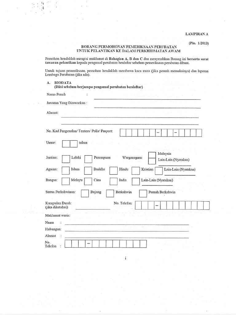 Laporan Pemeriksaan Kesihatan (Lampiran A) | PDF