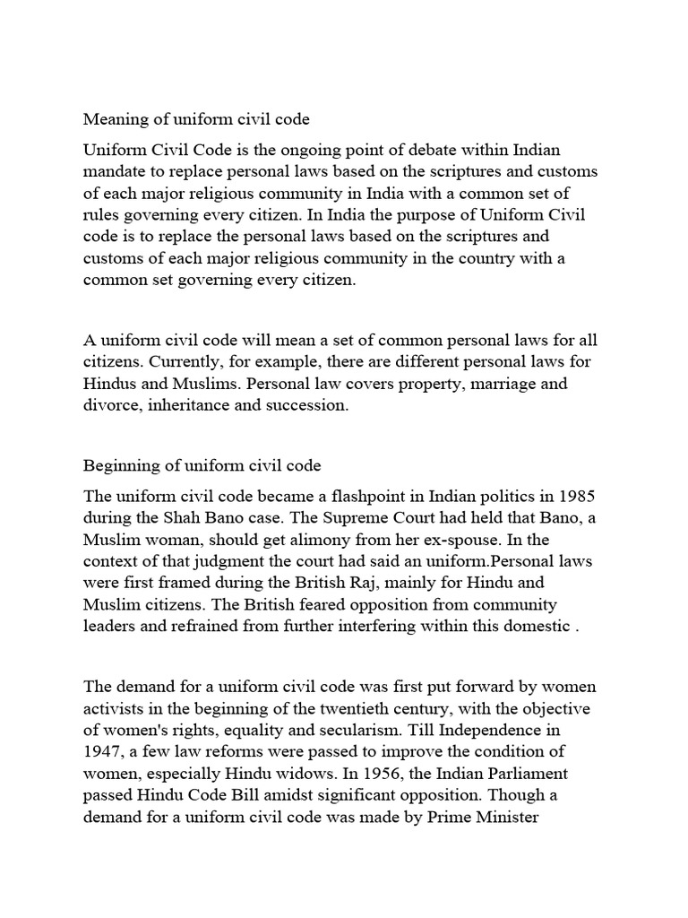 Understanding Uniform Civil Code | PDF