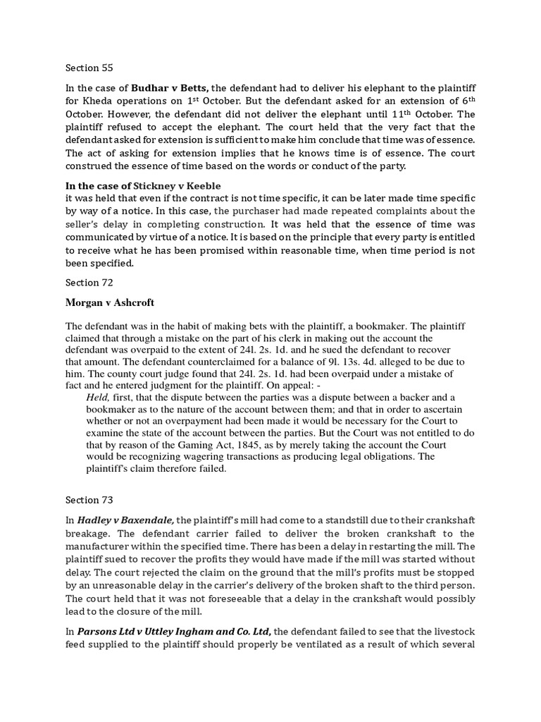 Section 55 and 72-75 Indian Contract Act Notes | PDF | Damages | Civil ...