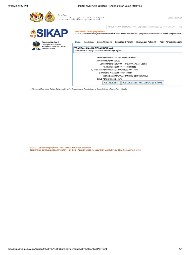 Portal mySIKAP, Jabatan Pengangkutan Jalan Malaysia-Renew Lesen Memandu ...