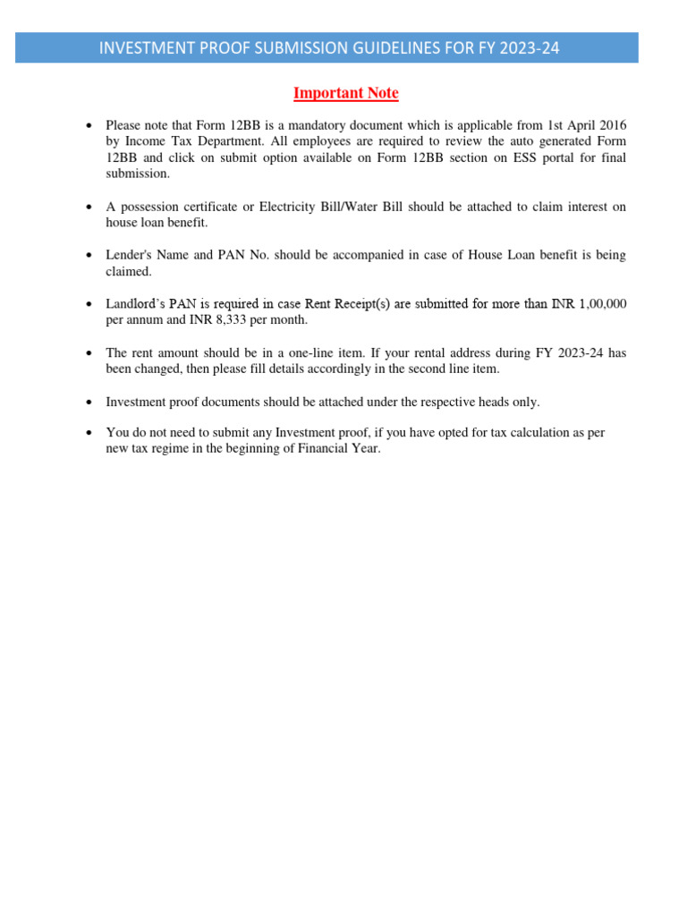 Guidelines for Investment Proof Submission 2023-2024 | PDF | Loans ...