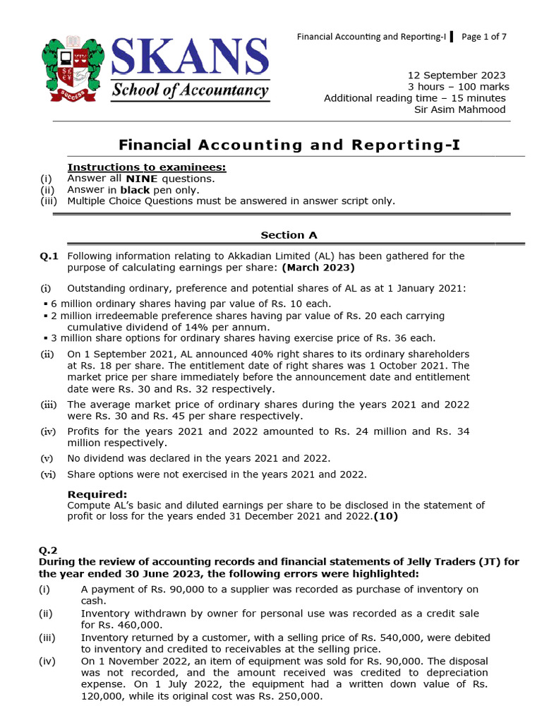 CAF 1 FAR 1 PAPER BATCH 3 Sir Asim | PDF