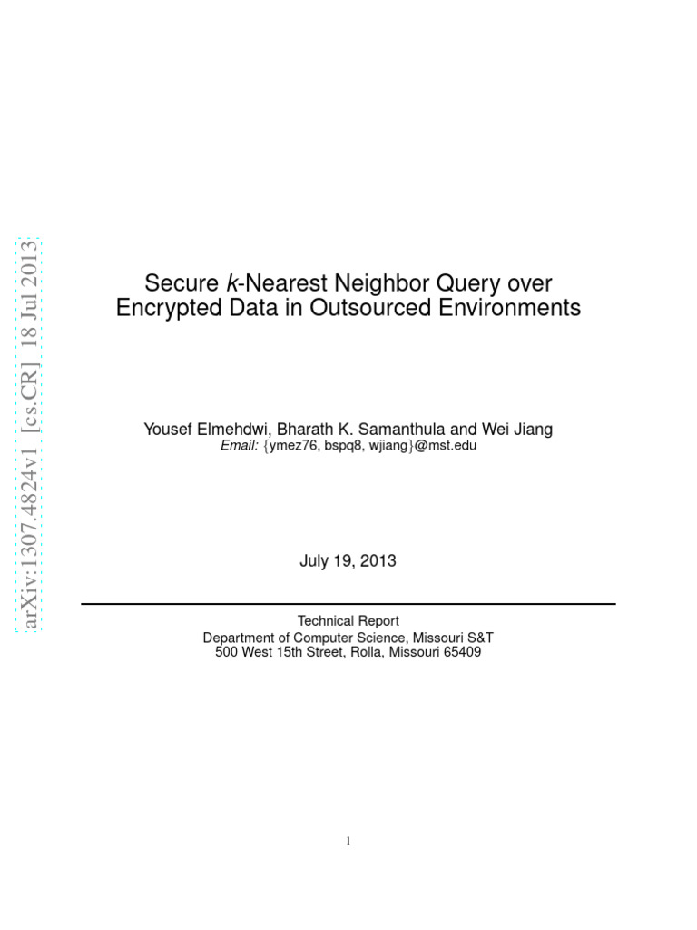 Secure K-Nearest Neighbor Query Over Encrypted Data in Outsourced Environments | PDF | Databases ...