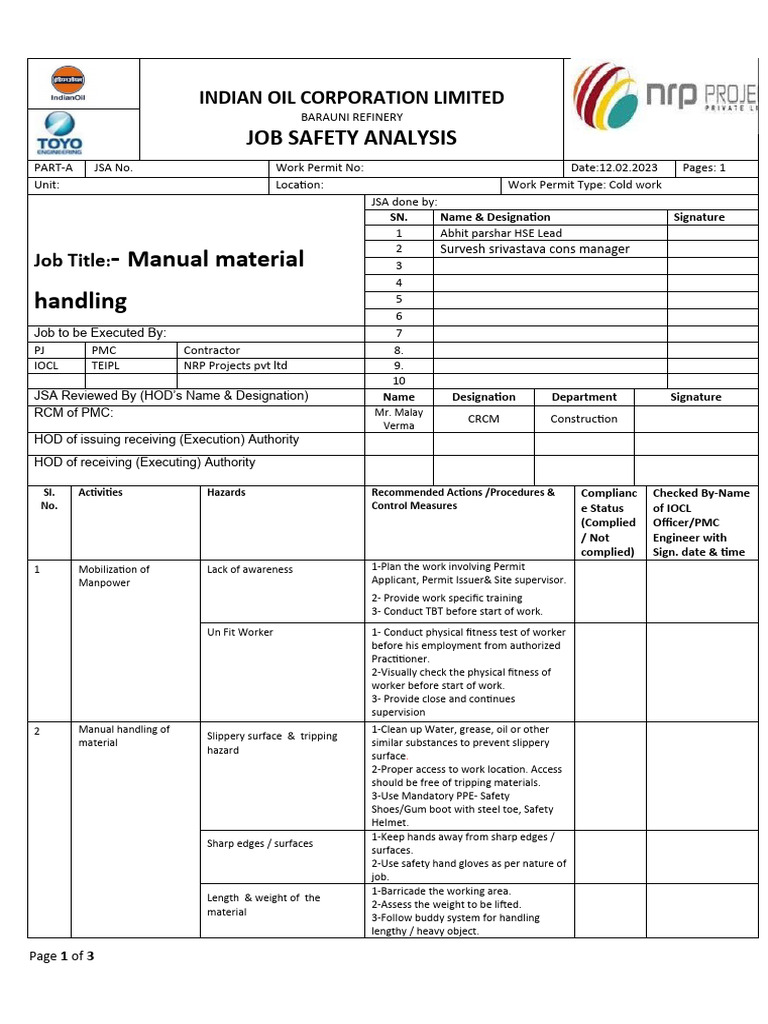 Safety Guide for Manual Handling | PDF