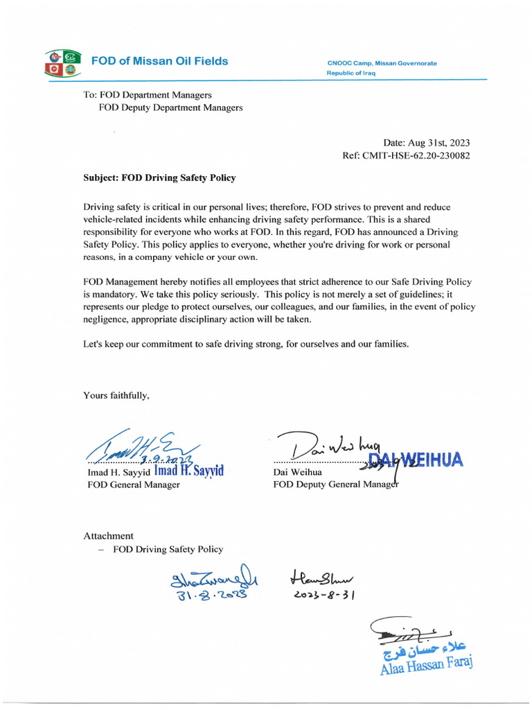 CMIT-HSE-62.20-230082 FOD Driving Safety Policy | PDF