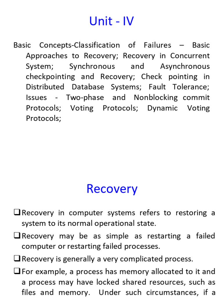 4th Unit Topics Recovery | PDF | Process (Computing) | Computer Data Storage