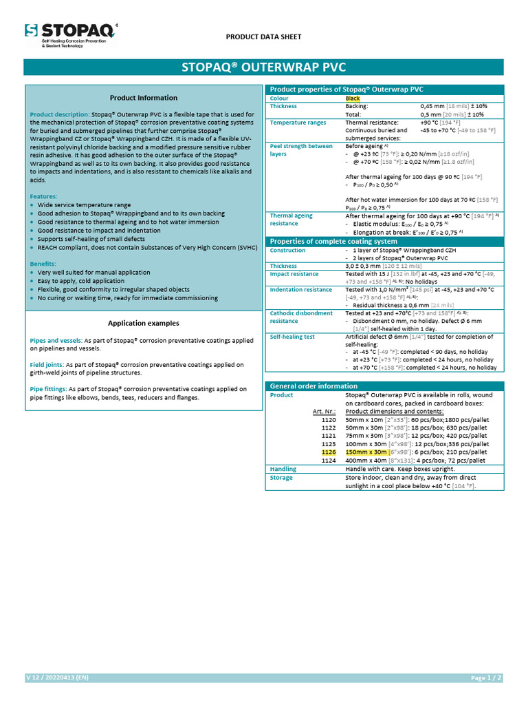 DATASHEET PDS-Stopaq-Outerwrap-PVC-V12 (EN) - Latest | PDF