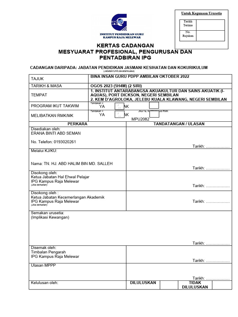 2023 - OKT - BIG PDPP - Kertas Cadangan IPGKRM 2022 | PDF
