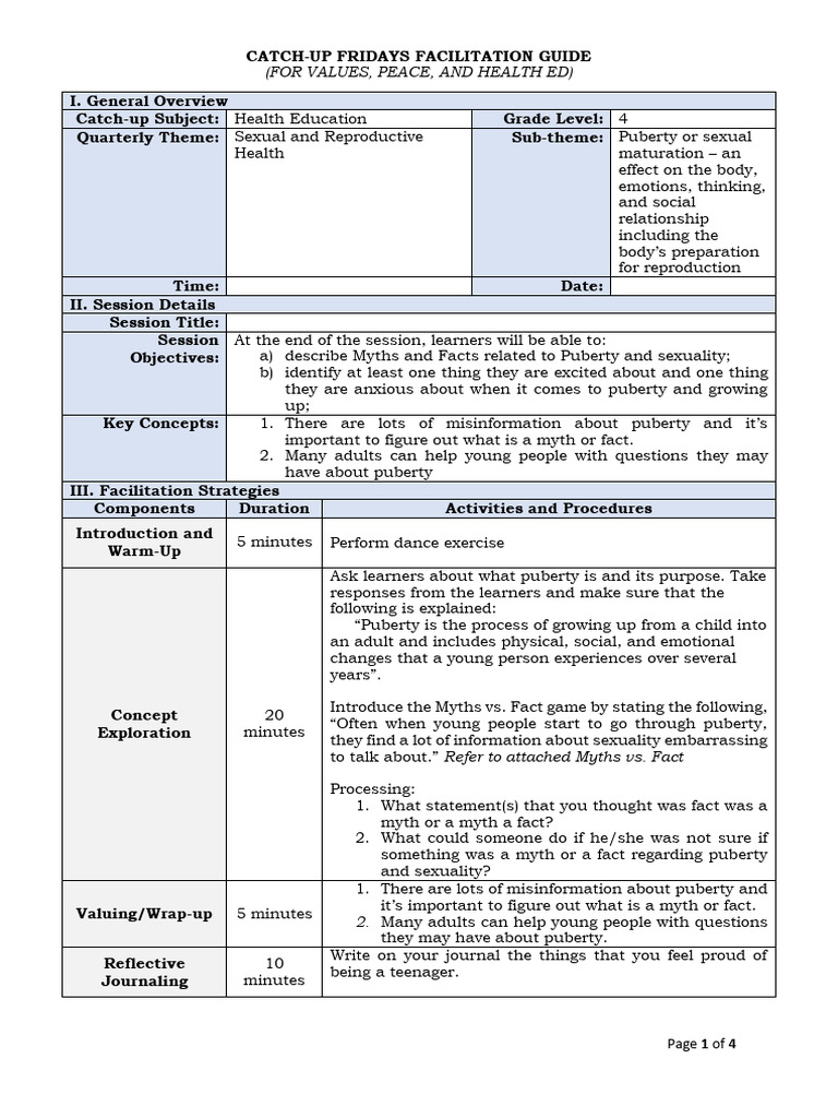 Teaching Guide Catchup Template Health Grade4 | PDF | Puberty ...