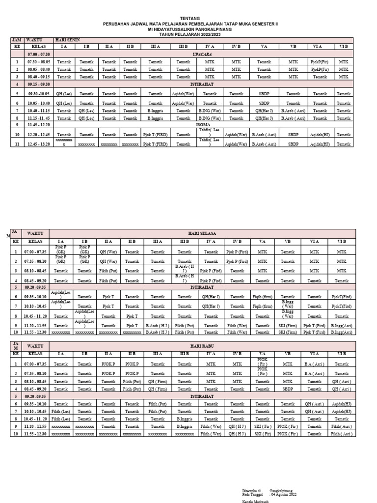 Jadwal Mapel | PDF