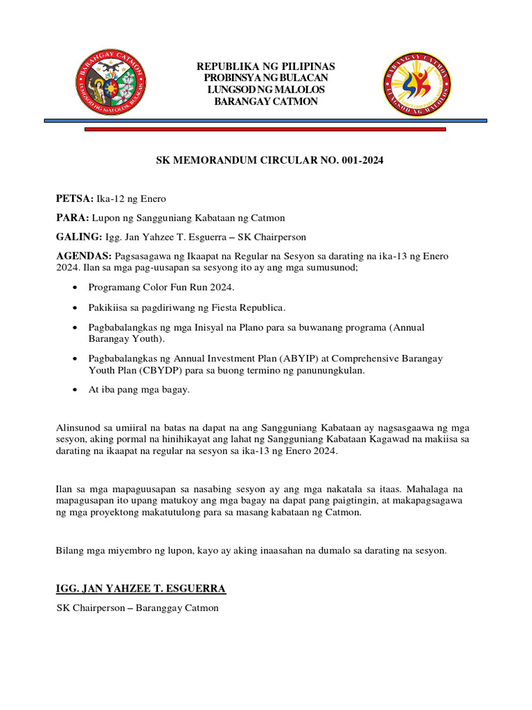 SK MEMORANDUM CIRCULAR NO.001 SERIES OF 2024 | PDF