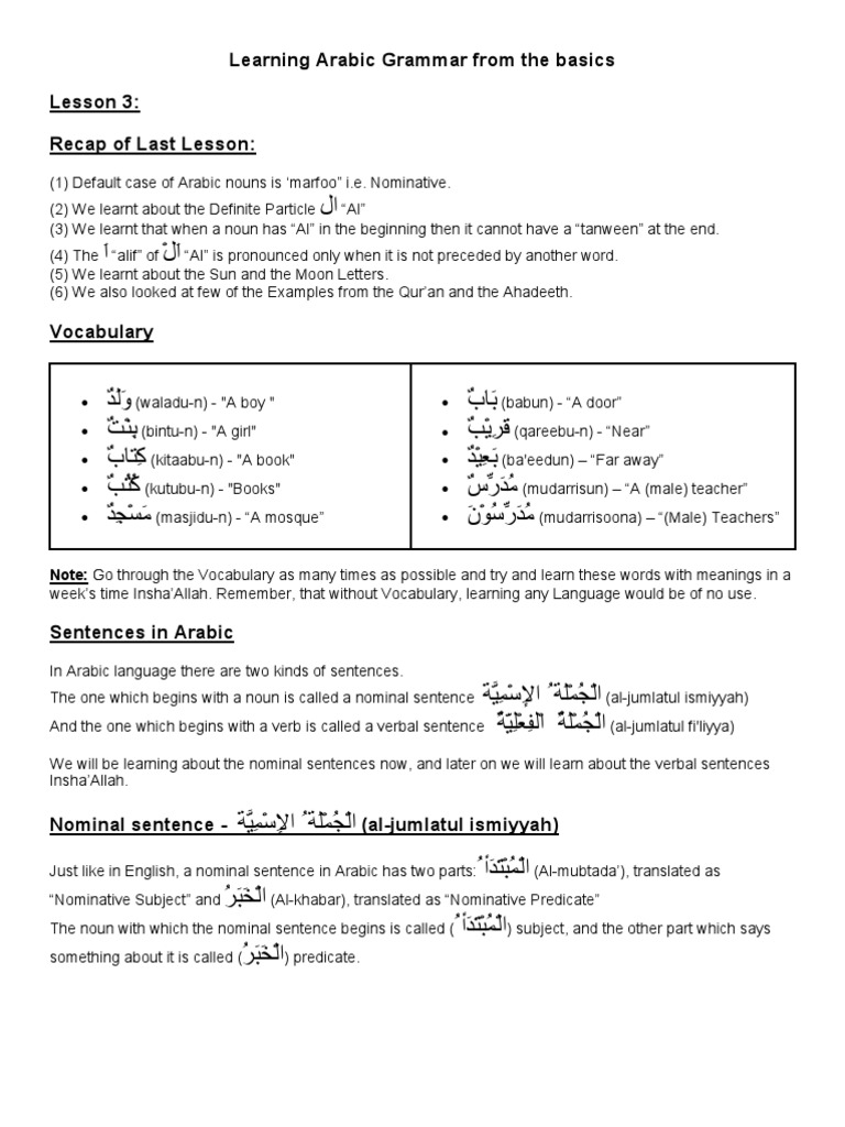 Lesson-3 Arabic Grammar | Download Free PDF | Grammatical Gender | Question