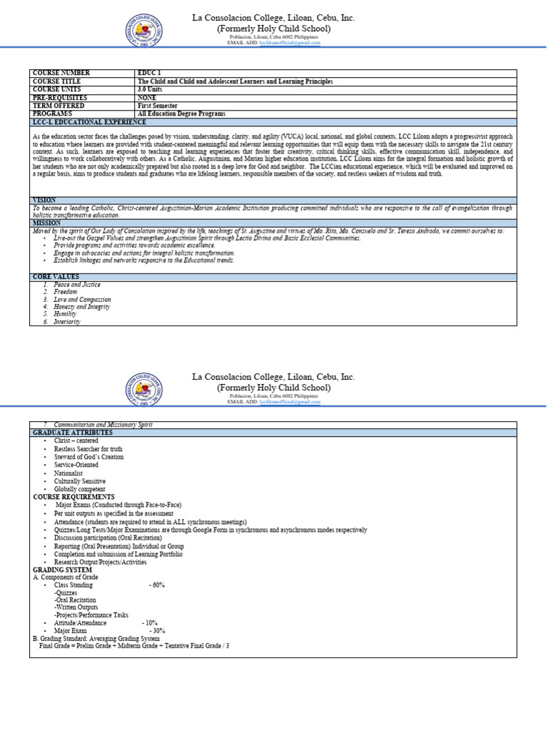 EDUC 1 (The Child and Adolescent Learner and The Learning Principles ...