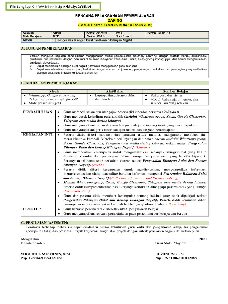 RPP Daring Matematika SD Kelas 6 Semester 2 038 1 | PDF | Karier & Perkembangan