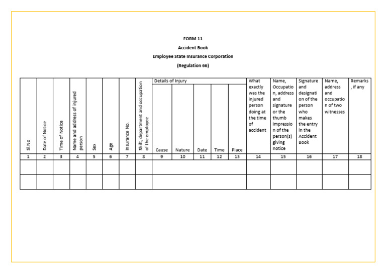 ESIC Accident Register Form 11 Guide | PDF