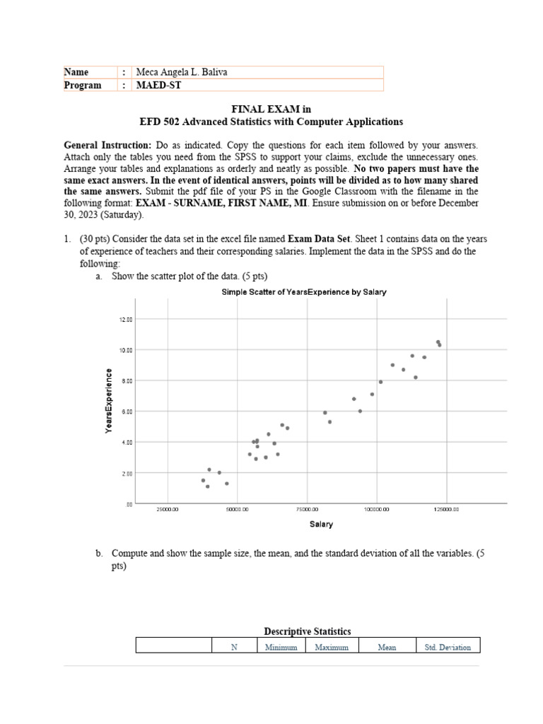 Exam - EFD 502 - PASCUA CARL MARKO U | PDF | Errors And Residuals | Regression Analysis