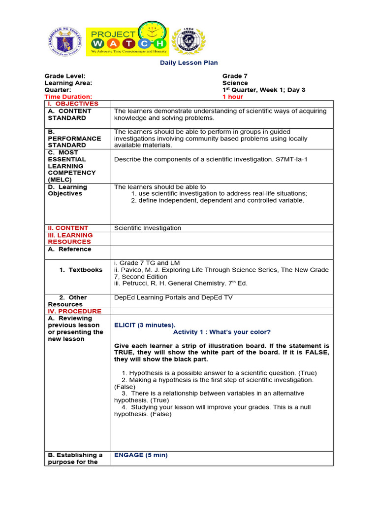 Science 7 Q1 - W1 - D3 | PDF | Scientific Method | Experiment