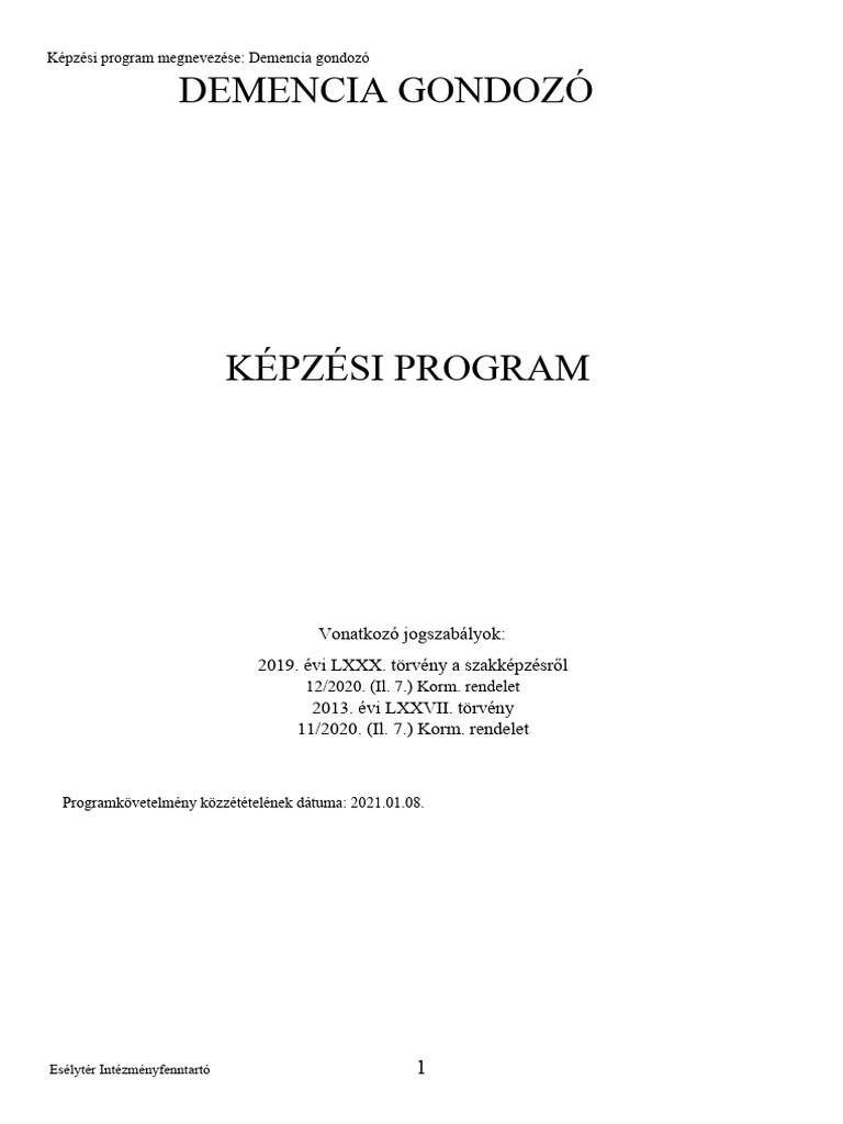 Demencia - Gondozó Képzési Program KÉSZ | PDF