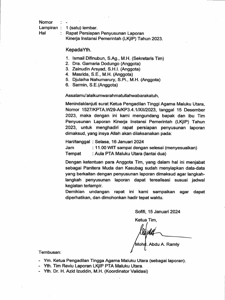 Undangan Rapat Persiapan Penyusunan Laporan LKjIP | PDF