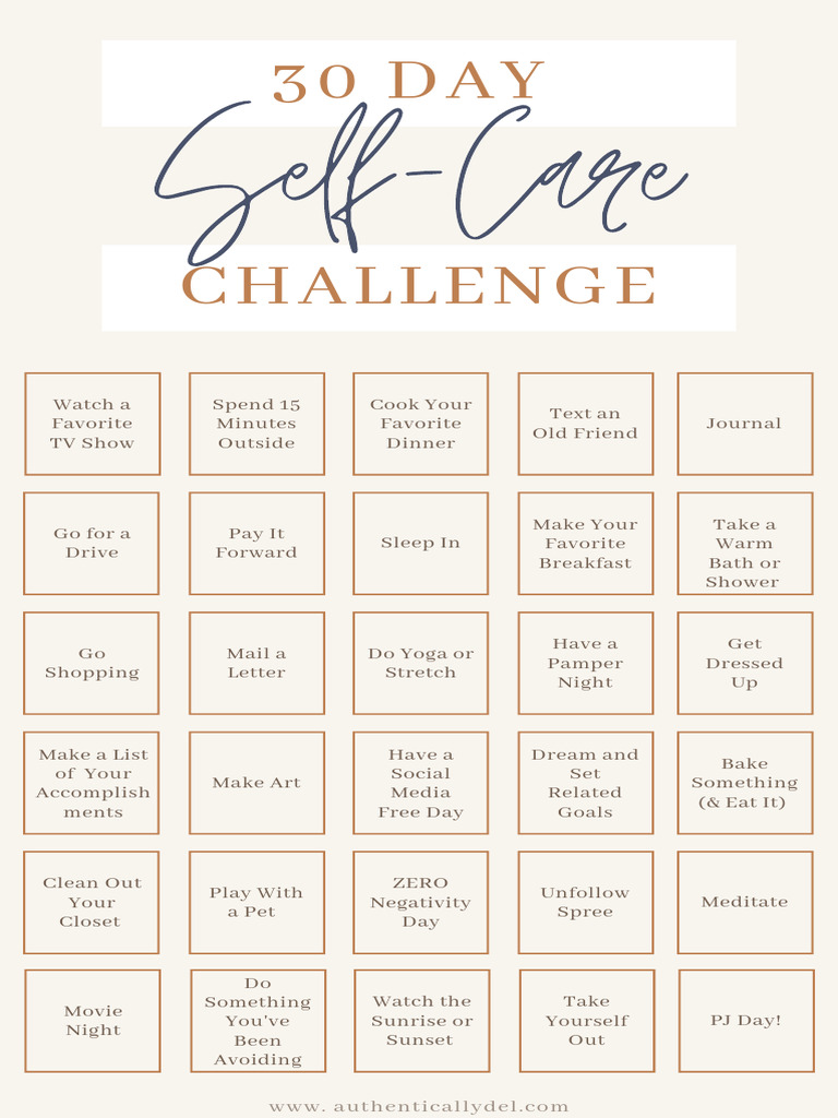 30 Day Self Care Challenge | PDF