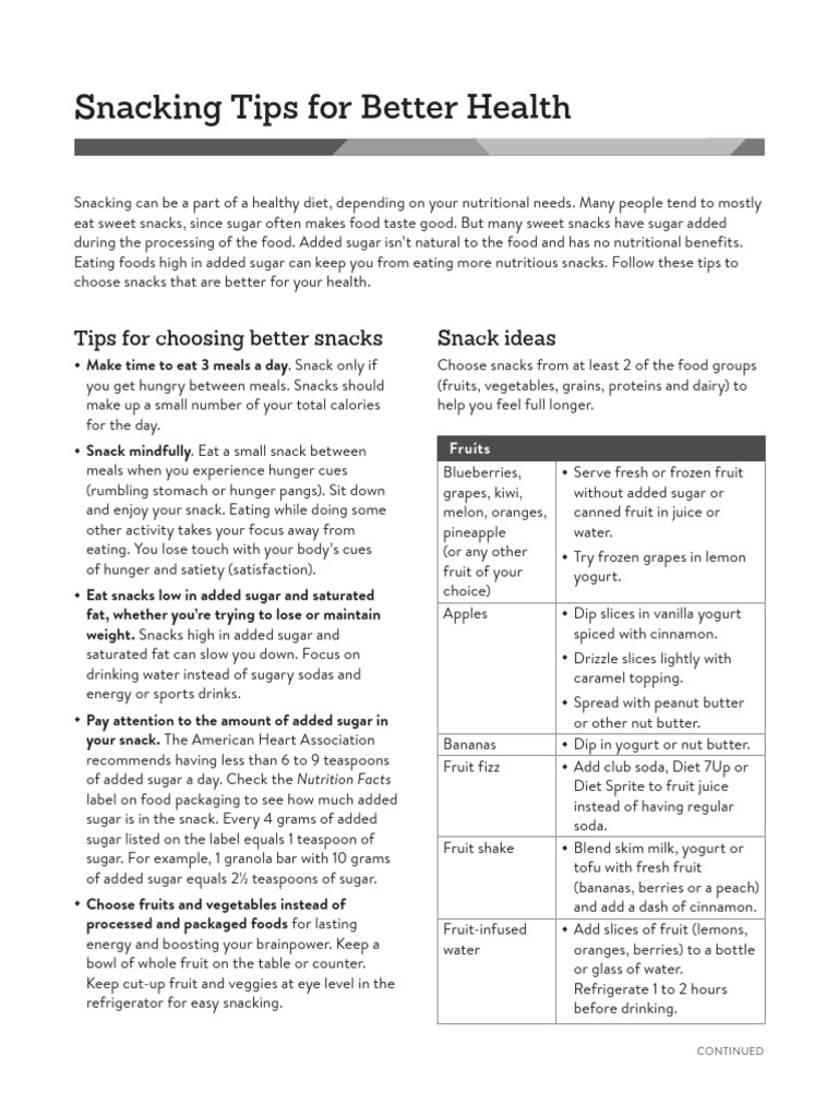 Snacking Tips For Better Health | PDF | Eating | Foods