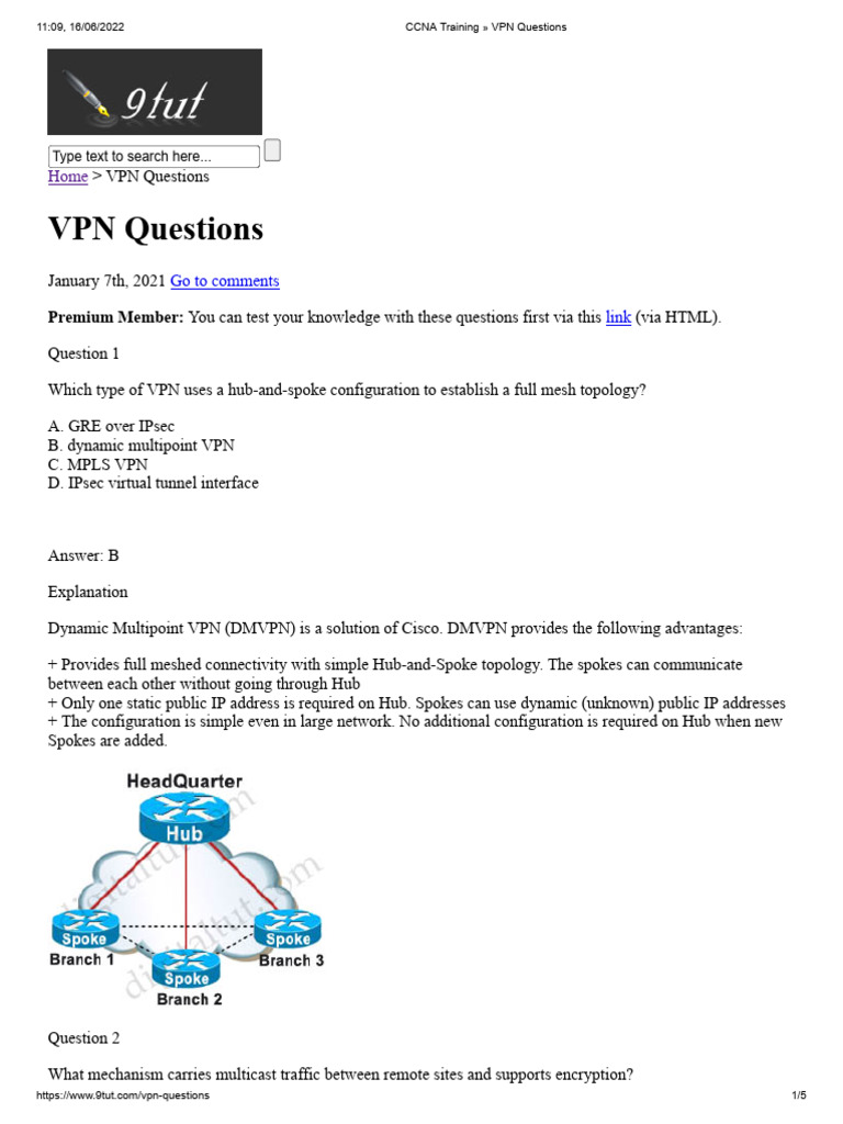 CCNA Training VPN Questions | PDF | Virtual Private Network | Computer ...