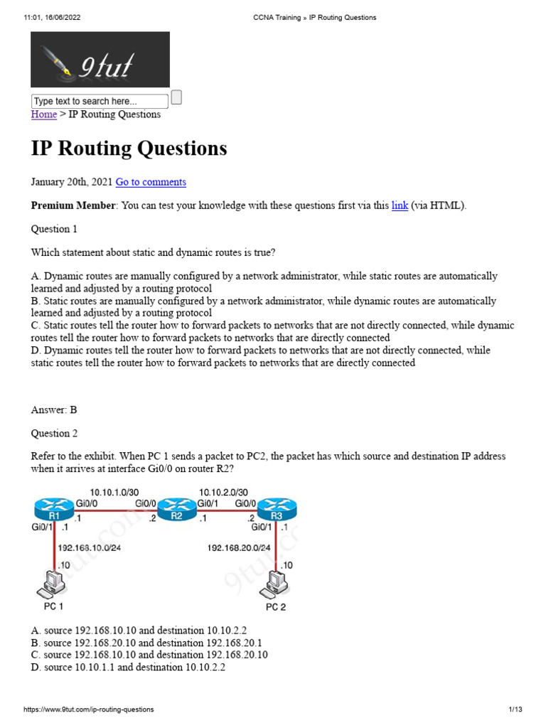 CCNA Training IP Routing Questions | PDF | Ip Address | Routing