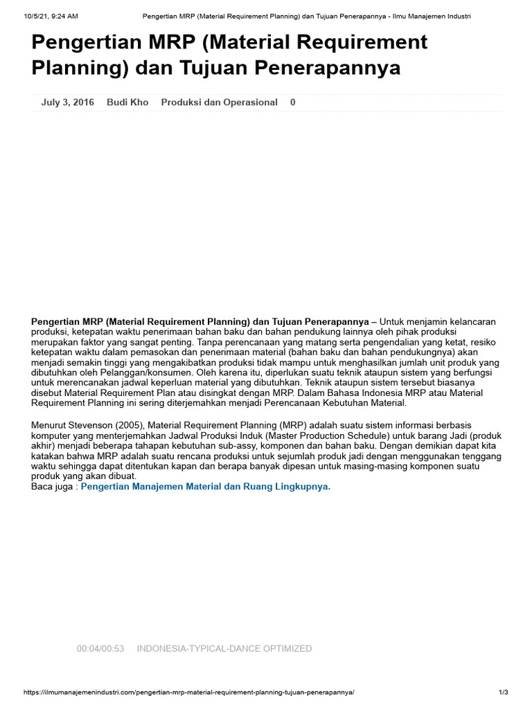 Pengertian MRP (Material Requirement Planning) Dan Tujuan Penerapannya ...