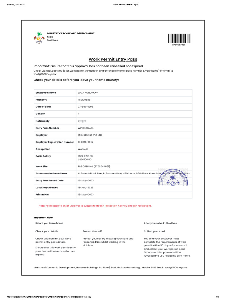 Work Entry Pass - Xpat | PDF | Government | Government And Personhood