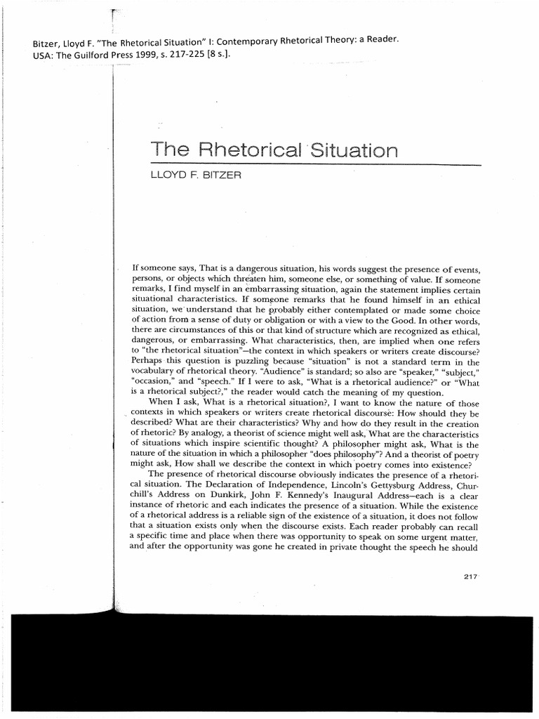 Bitzer - The Rhetorical Situation | PDF
