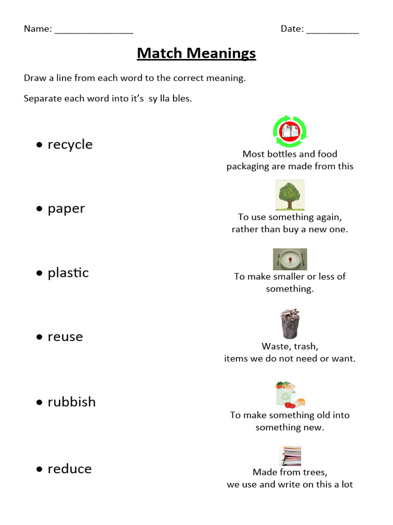 Recycling Match Picture Description Exercises 20043 | PDF