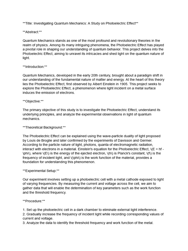Physics project | PDF | Photoelectric Effect | Quantum Mechanics