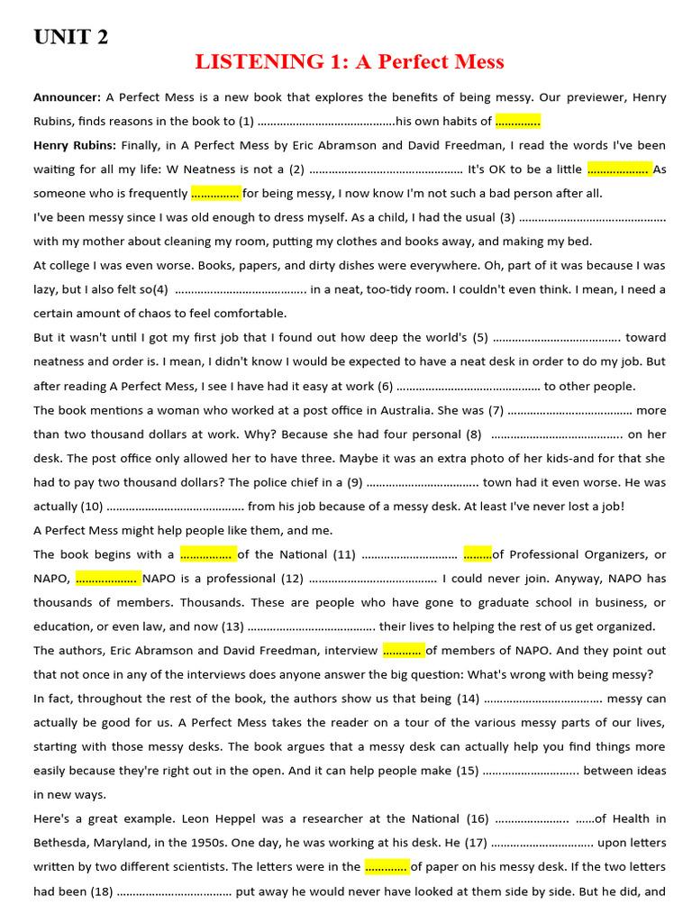 UNIT 2-LIS 1 - A Perfect Mess | PDF