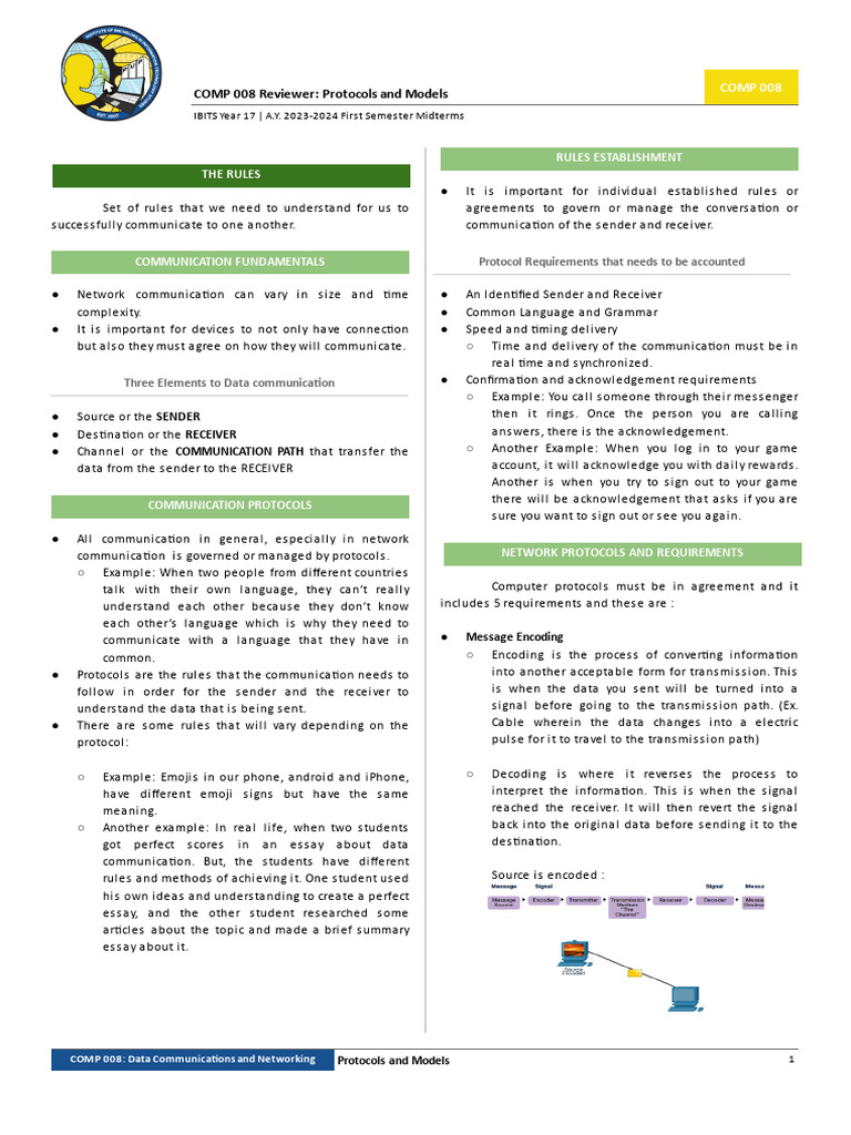 COMP 008 Reviewer - Protocols and Models | PDF