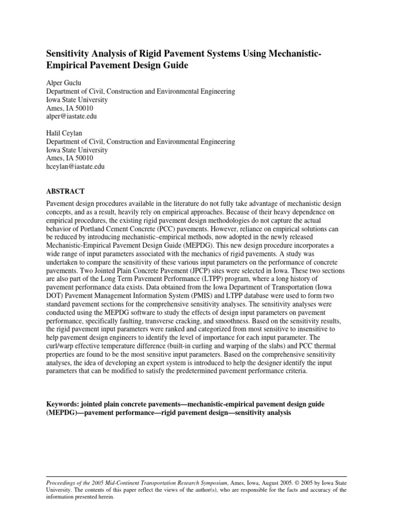 Sensitivity Analysis of Rigid Pavement Systems Using MEPDG | PDF | Road Surface | Sensitivity ...